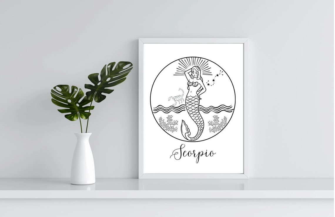 Scorpio Zodiac Printable Coloring Page Wall Art Adult Coloring ...