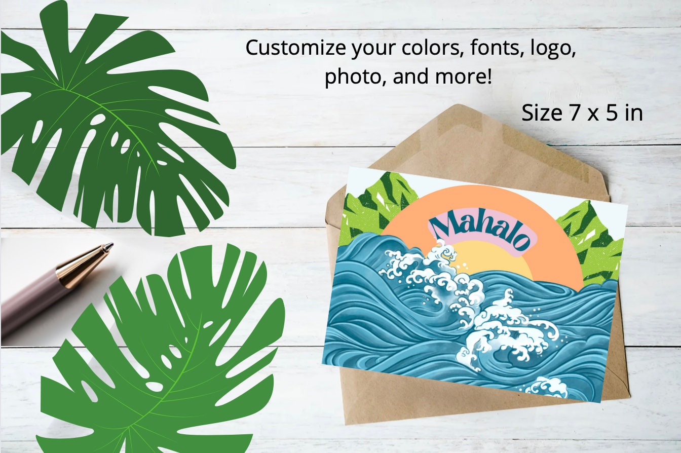Mahalo Business Thank You Card Customer Insert Template, Editable Card ...