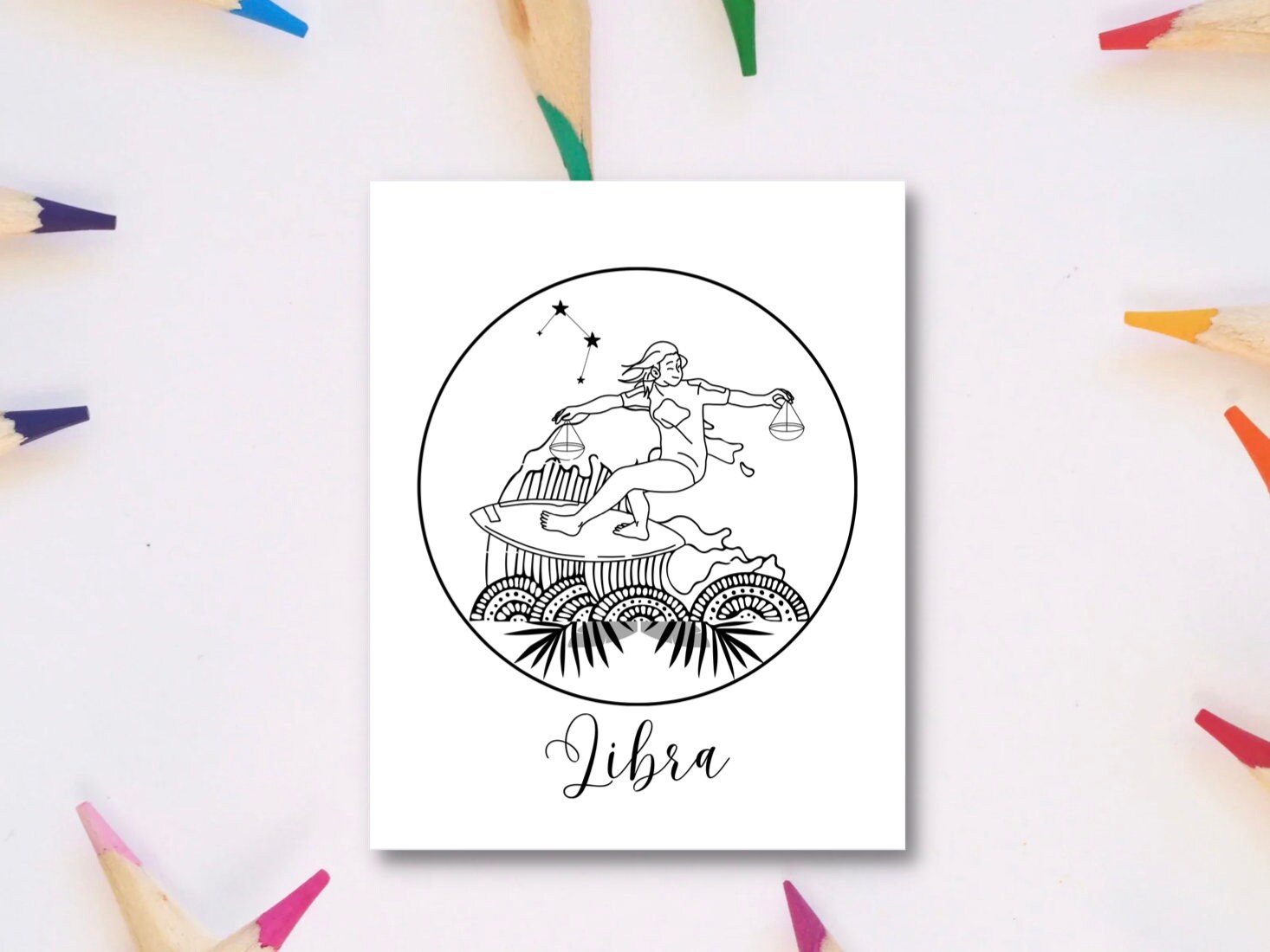 Libra Zodiac Printable Coloring Page Wall Art Adult Coloring Printable ...