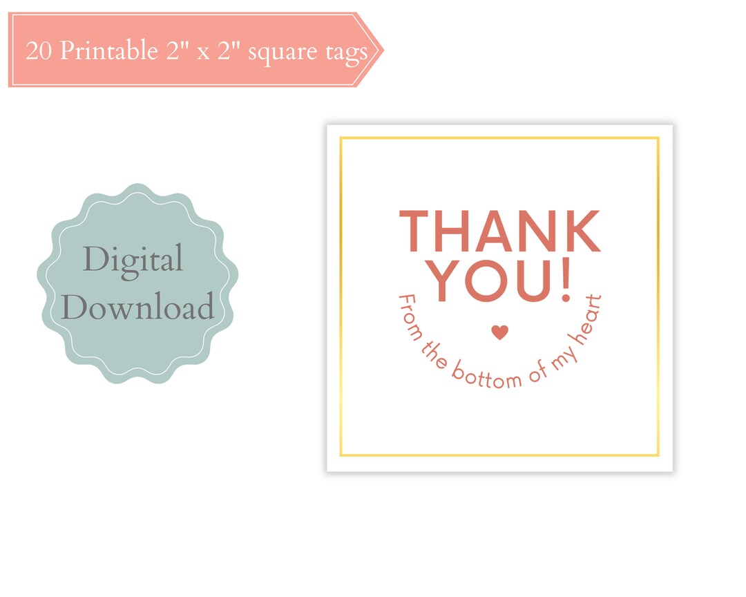 Printable 2" Thank You Tag - From the Bottom of My Heart- Gift Tag ...