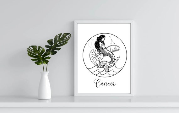 Cancer Zodiac Printable Coloring Page Wall Art Adult Coloring - Etsy