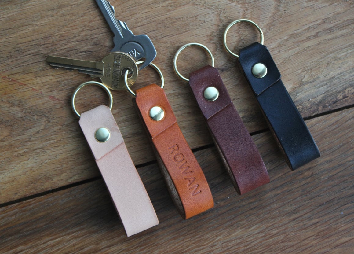 Personalised leather key fob / key chain hand made - Etsy 日本