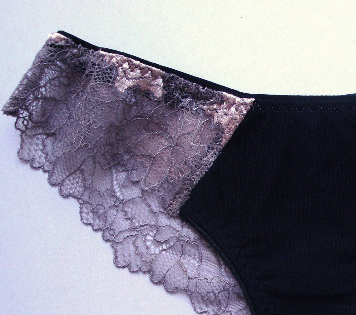 Purple Lace And Satin Panties Lilac Panties Black Panty Etsy