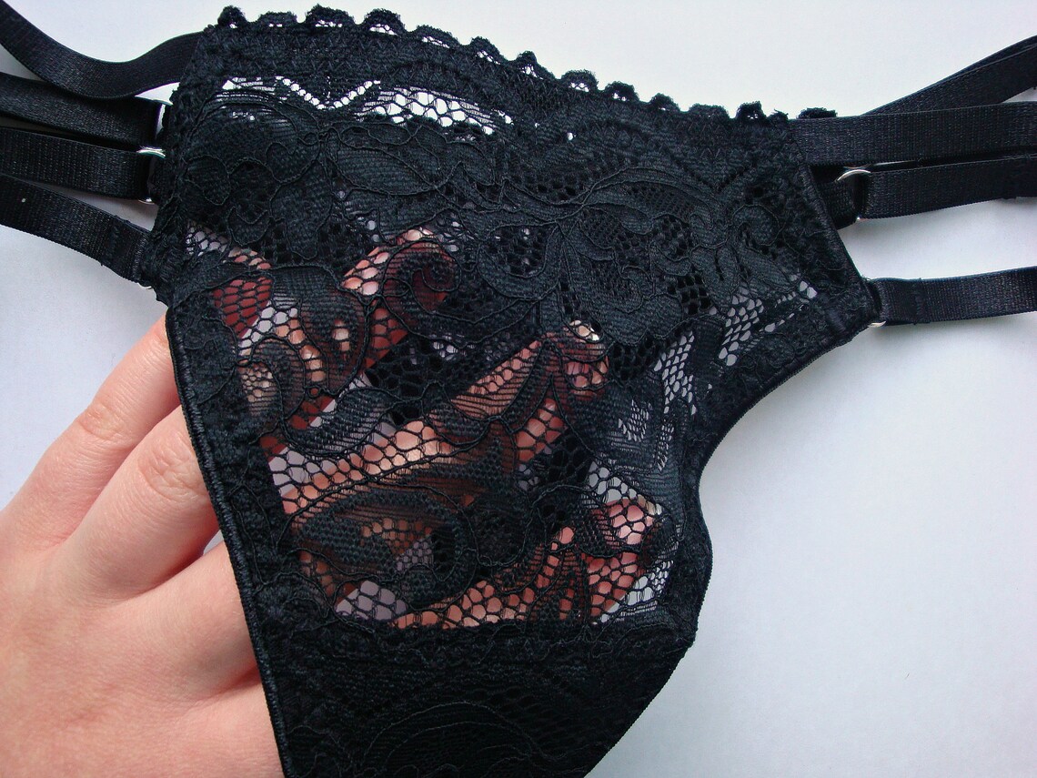 Lace Black Panties Strappy Panties Lace Panty Sheer Etsy