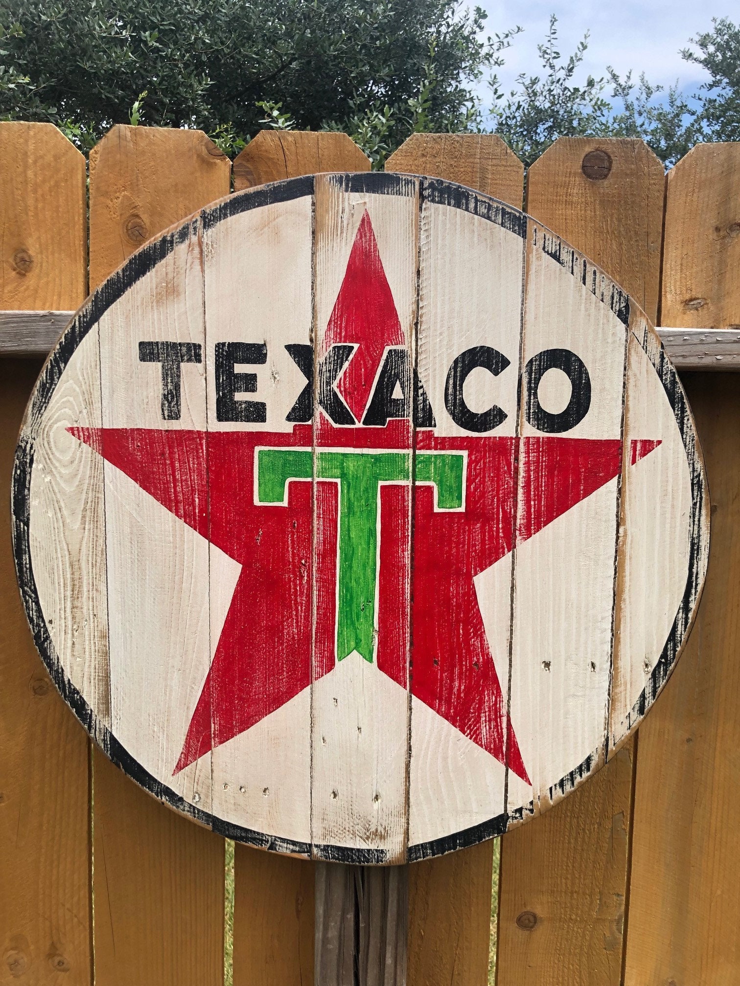Large Rustic round Texaco Gas Sign | Etsy