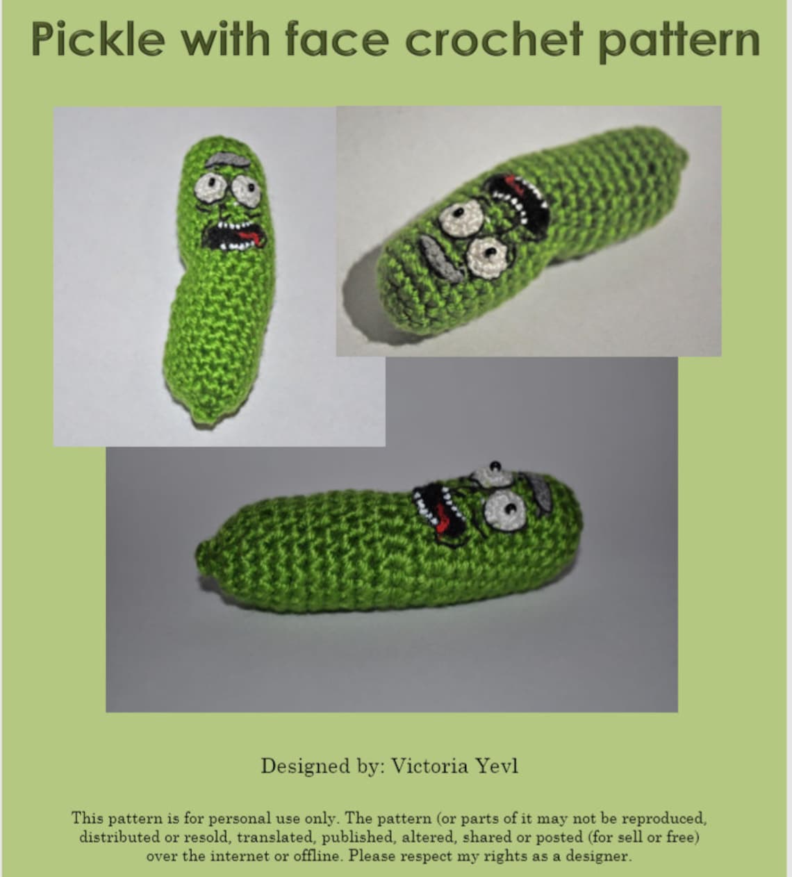 Pdf Crochet Pattern Pickle With Face From Cartoon Picke With Eyes ...