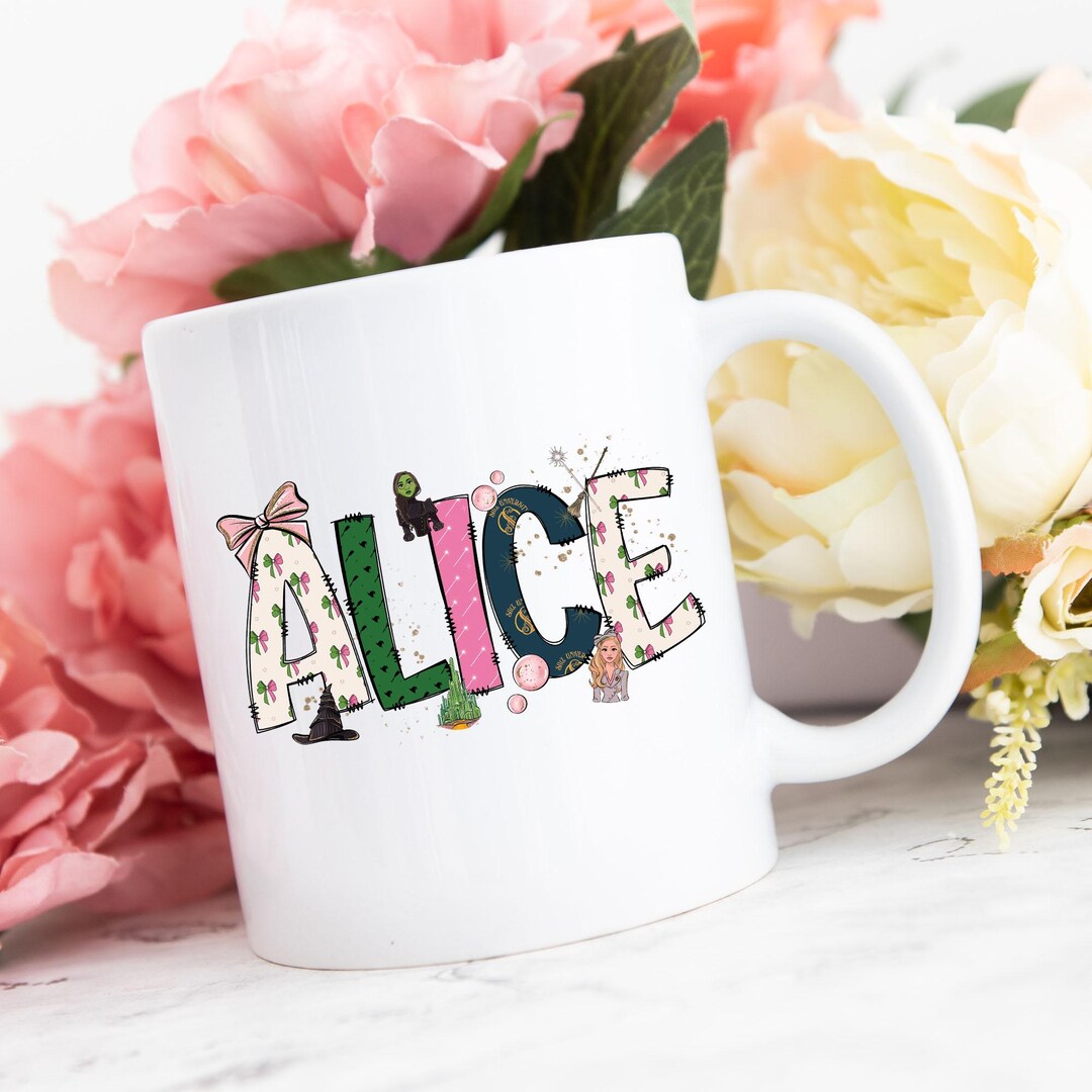 Personalised Wicked Name Mug, Elphaba and Glinda Doodle Letters Mug ...