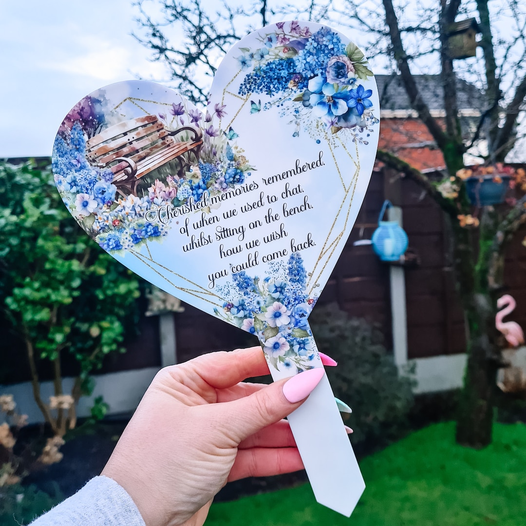 Heart Shaped Personalised Grave Stake - Heart Memorial Decoration for ...