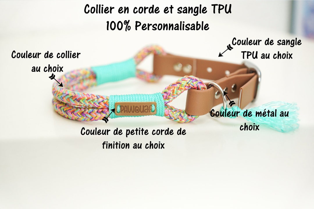 Rope Dog Collar Adjustable - Biothane - Multicolor / Outfit for Dog ...