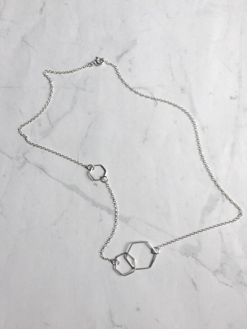 Hexagon Asymmetric Honeycomb Chain Necklace, Minimal, Geometric ...