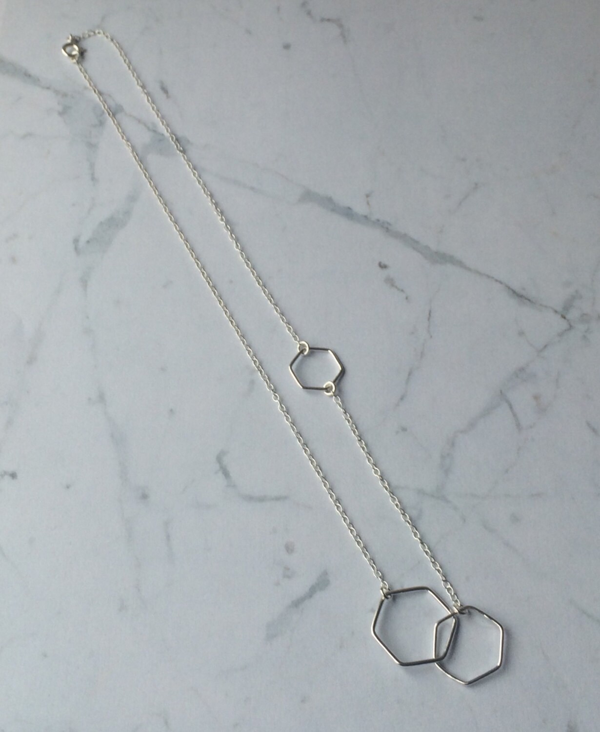 Hexagon Asymmetric Honeycomb Chain Necklace, Minimal, Geometric ...