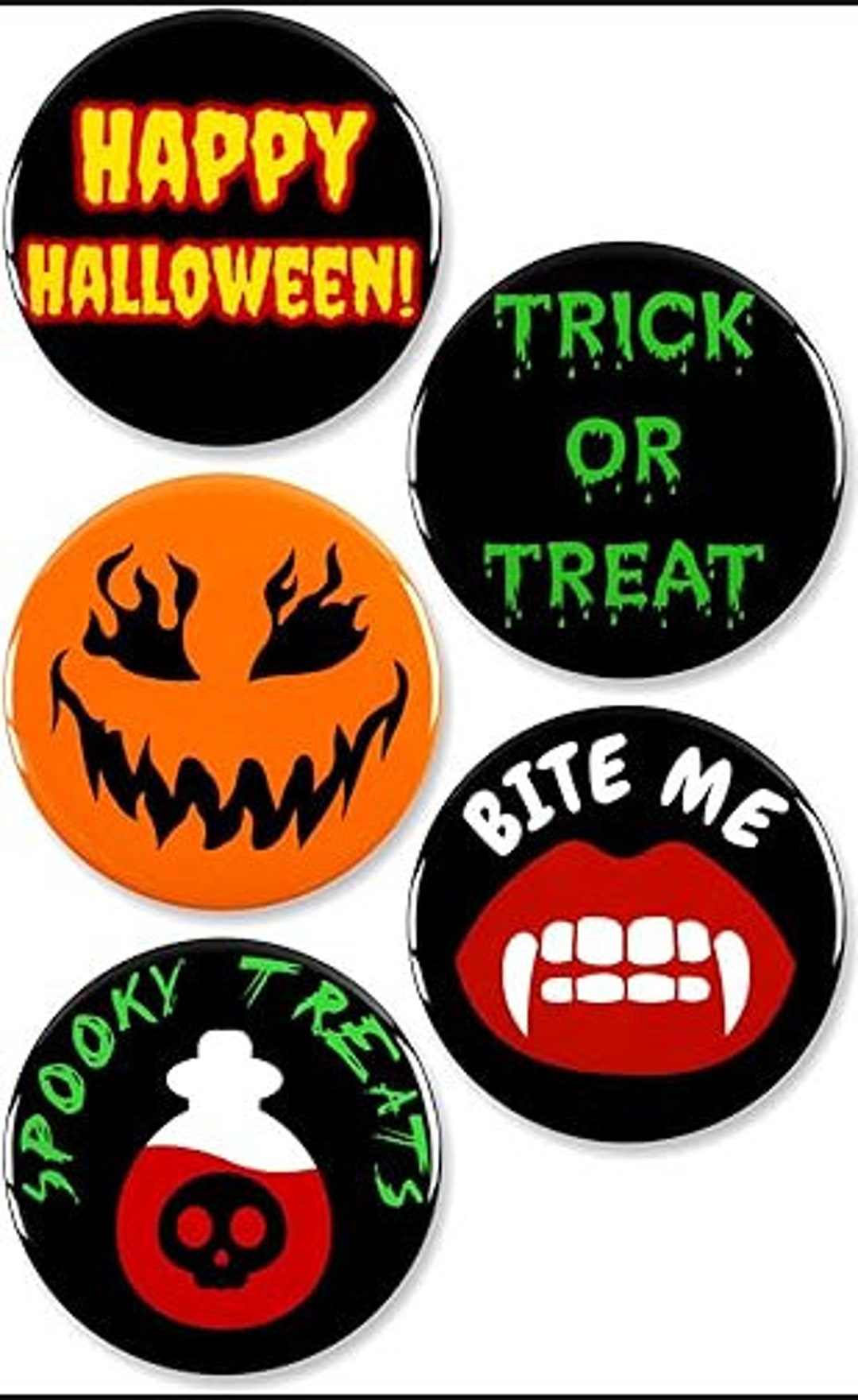 5 Pack Happy Halloween Scary Halloween Pinback Buttons 2.25 - Etsy