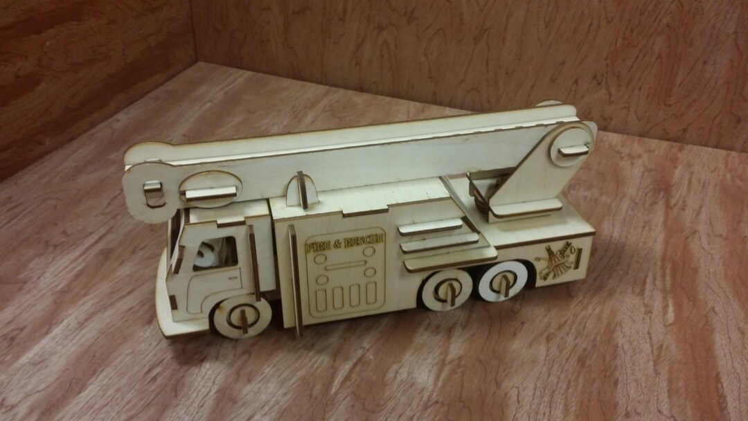 Laser Cut Wooden Model Kit Fire Truck Ages 8+. Customization Available ...