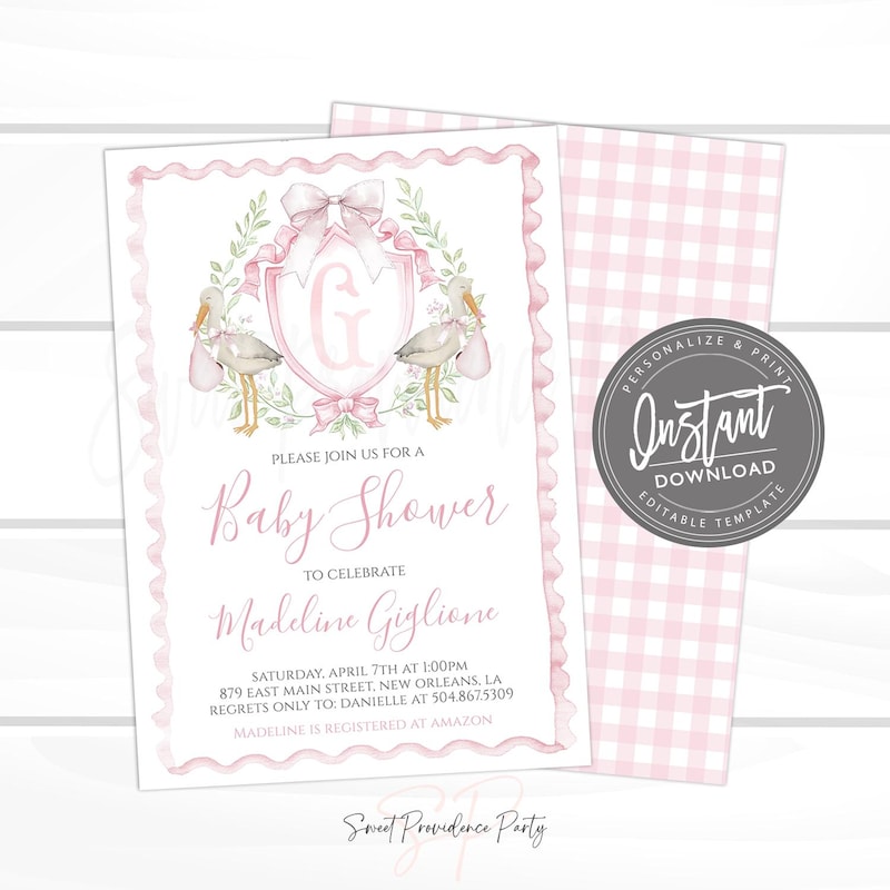 Flowers and Stork Invitation - Etsy