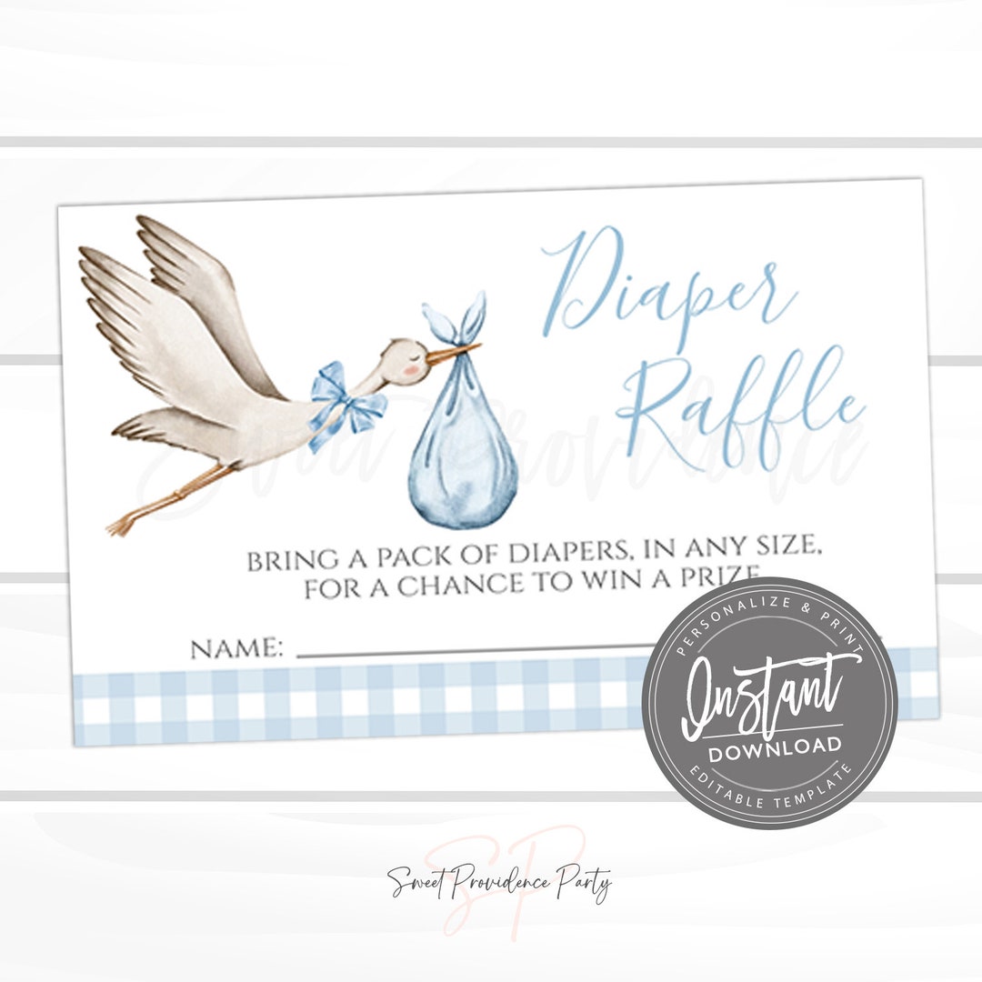 Diaper Raffle Card, Baby Boy Stork Diaper Raffle Game Card, EDITABLE ...
