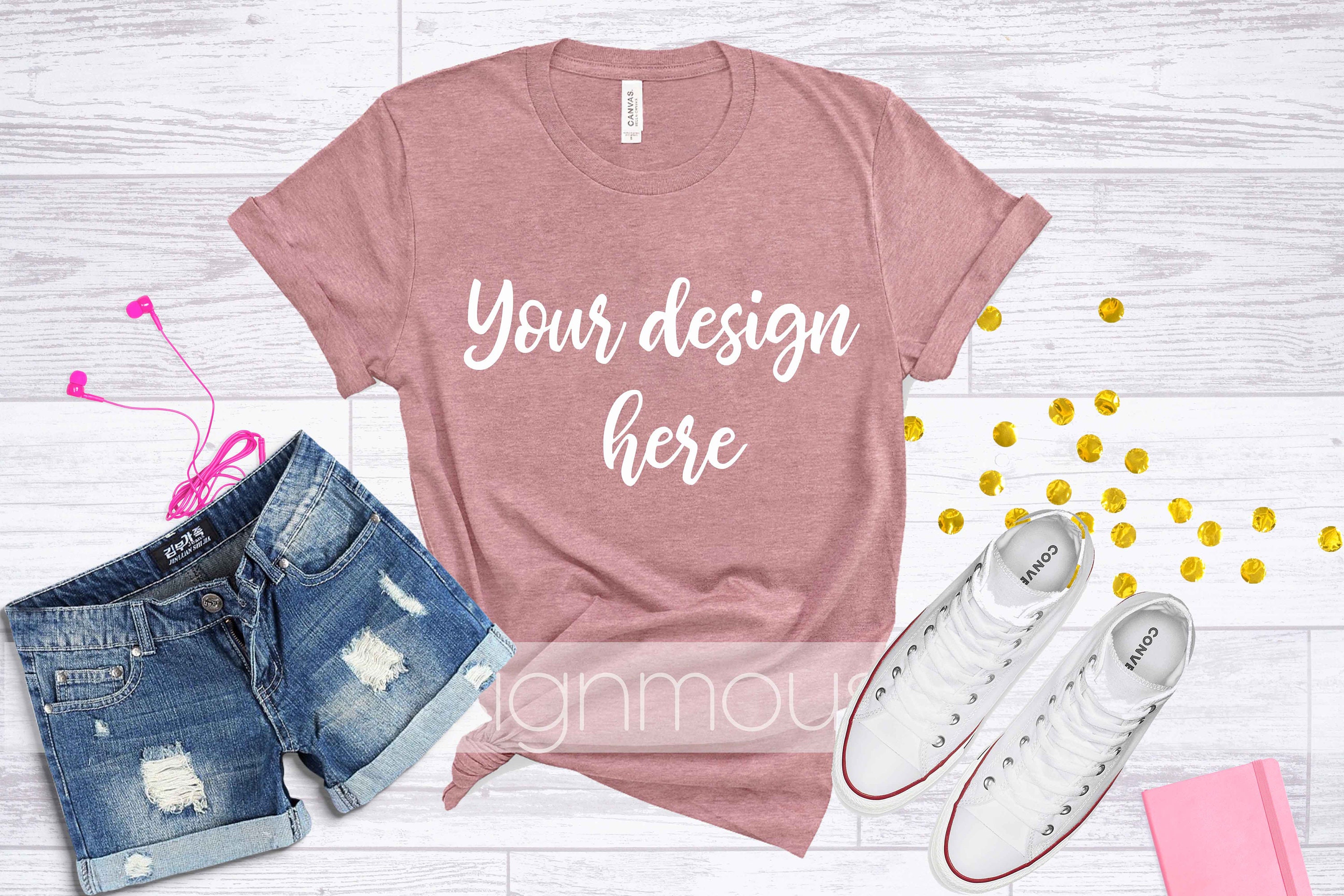 Bella Canvas Heather Orchid 3001 Maqueta, Bella Canvas camiseta maqueta ...