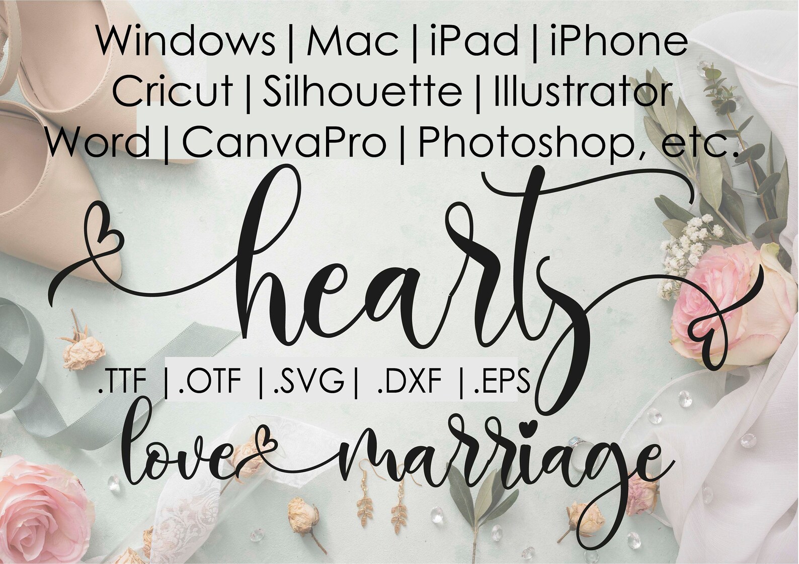 Hearts Swirly Font, Swash Font, Wedding Font, Heart Connected, Instant ...