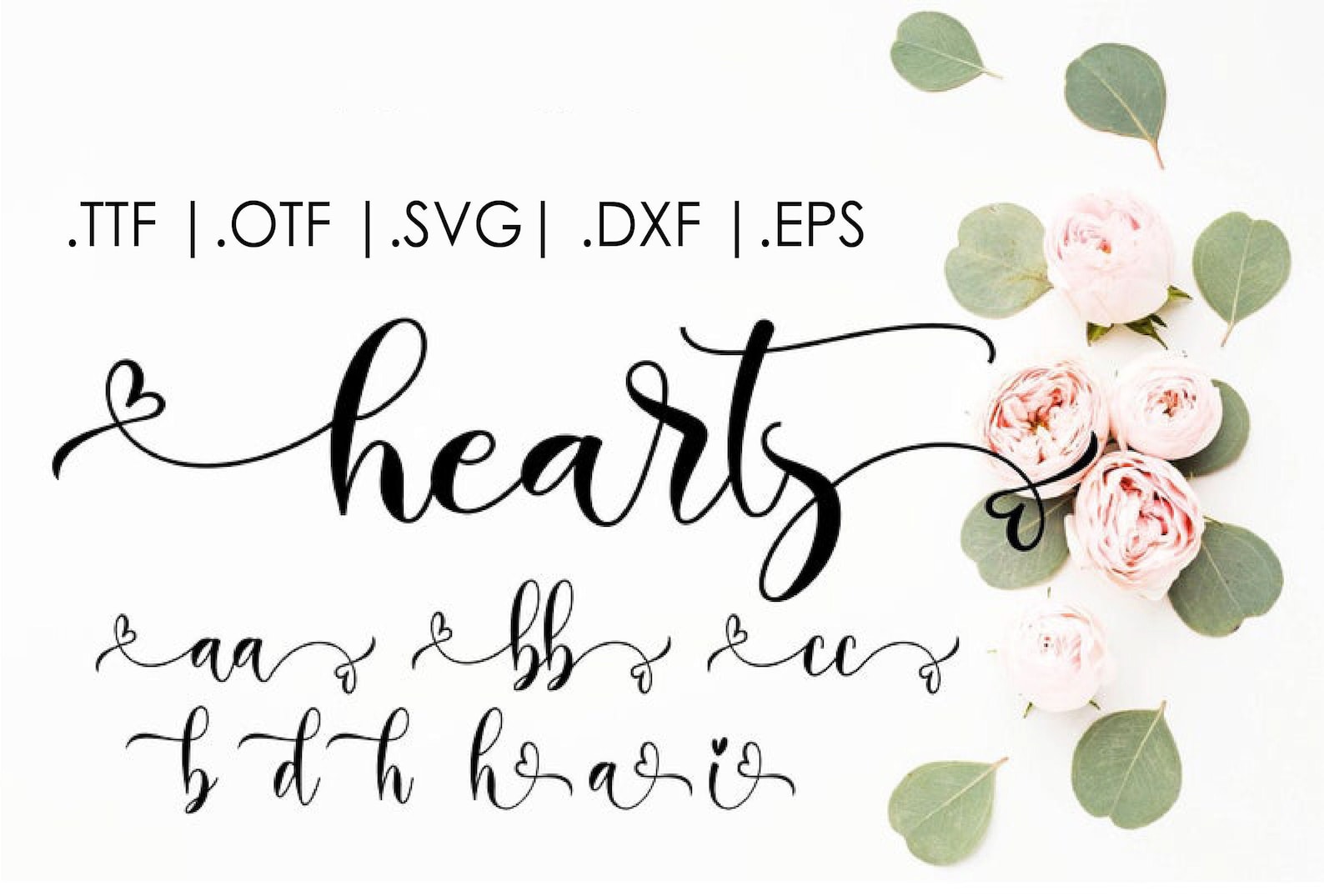 Hearts Swirly Font, Swash Font, Wedding Font, Heart Connected, Instant ...