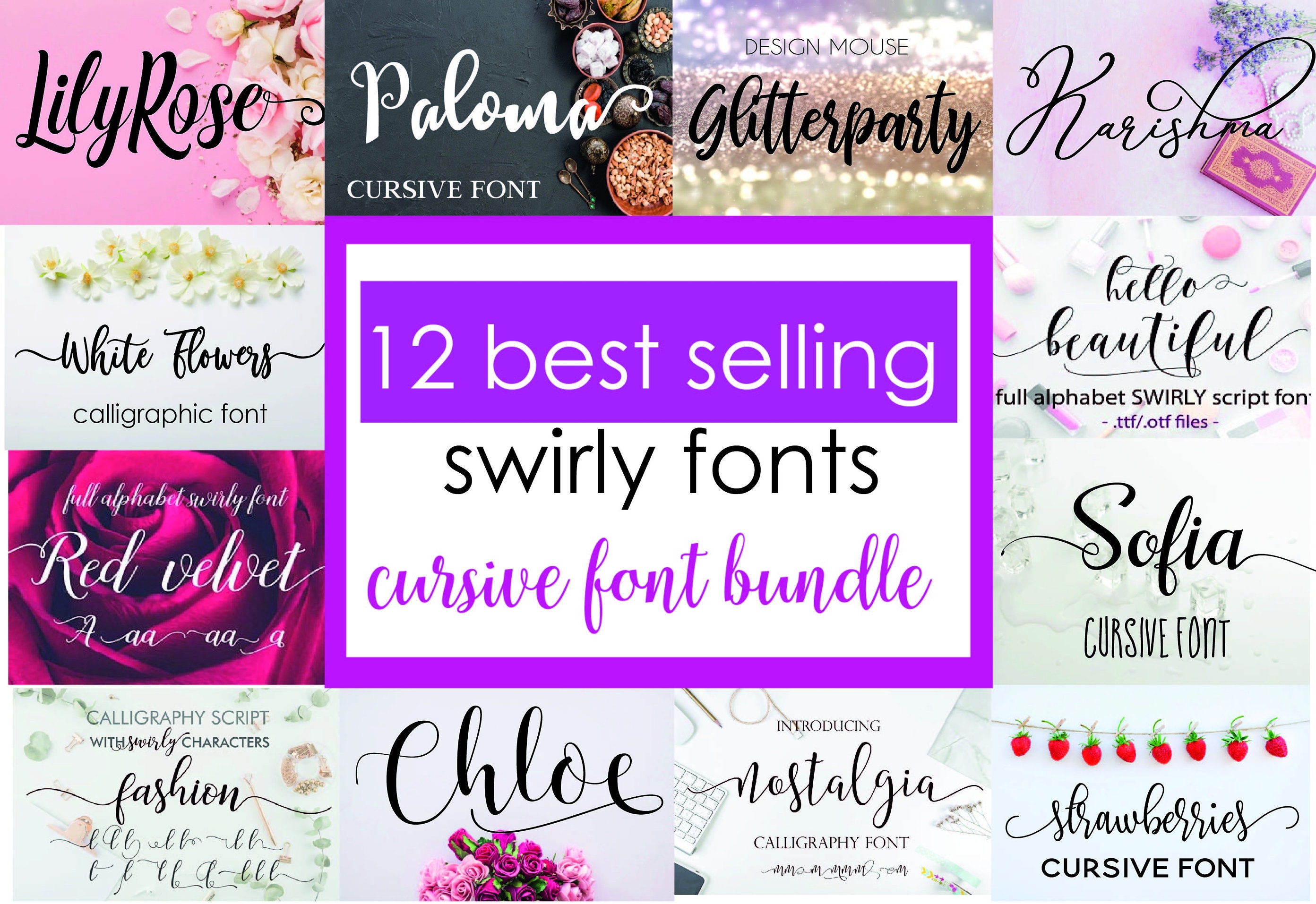 Swirly Fonts Font Bundle Cursive Fonts Fancy Fonts Swirly - Etsy