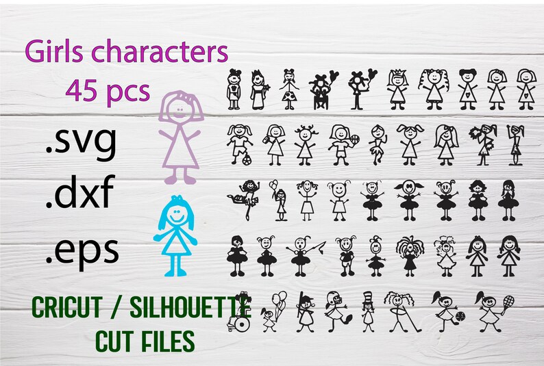 Family car decal cut file Girls characters file girl svg dxf | Etsy