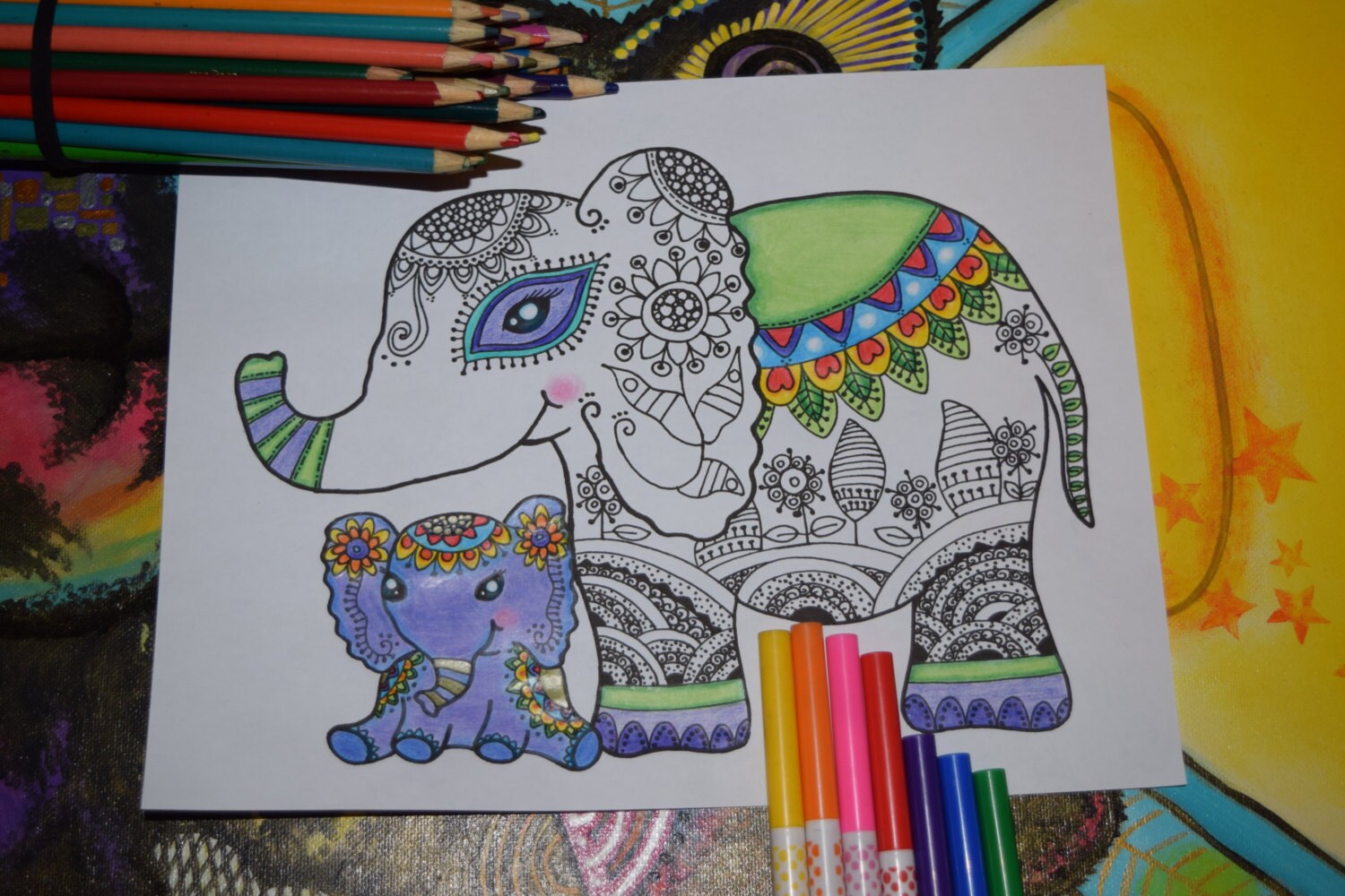 Instant Download PDF Elephants Zentangle Coloring Page. - Etsy