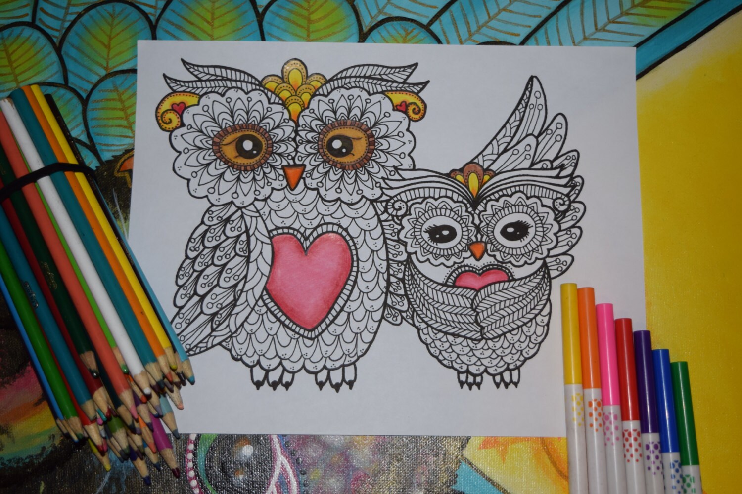 Instant Download PDF Owls Zentangle Coloring Page. - Etsy