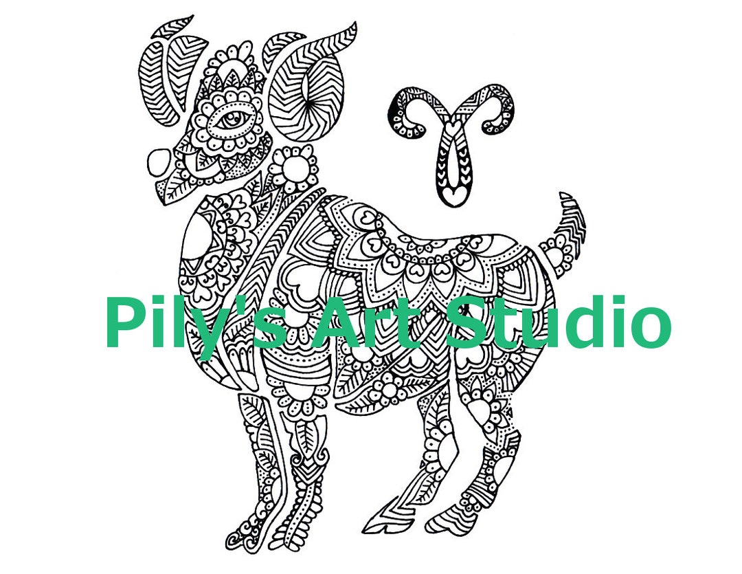Instant Download PDF Aries Zodiac Sings Zentangle Coloring Page. - Etsy