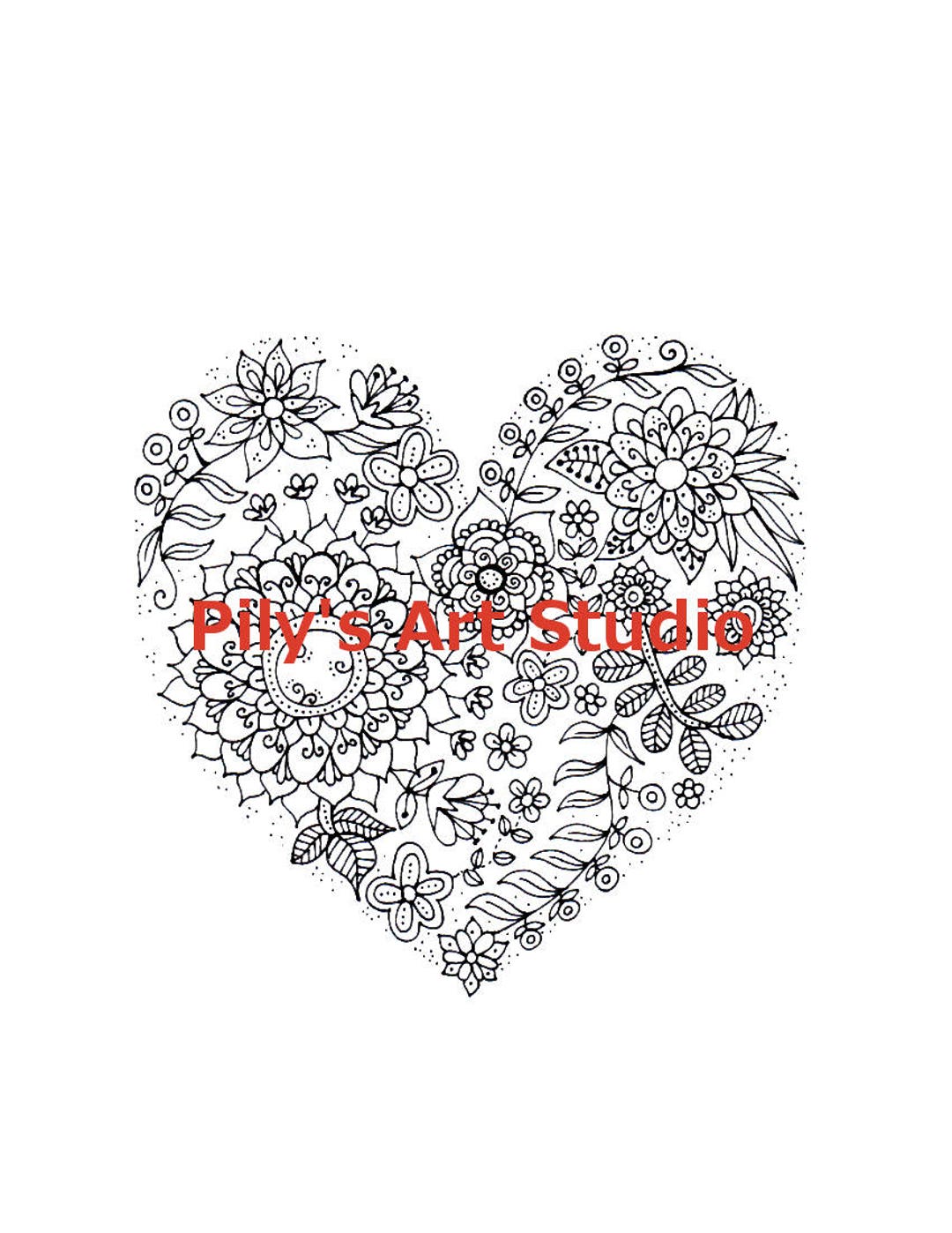Instant Download PDF San Valentine Day "heart" Zentangle Coloring Page ...