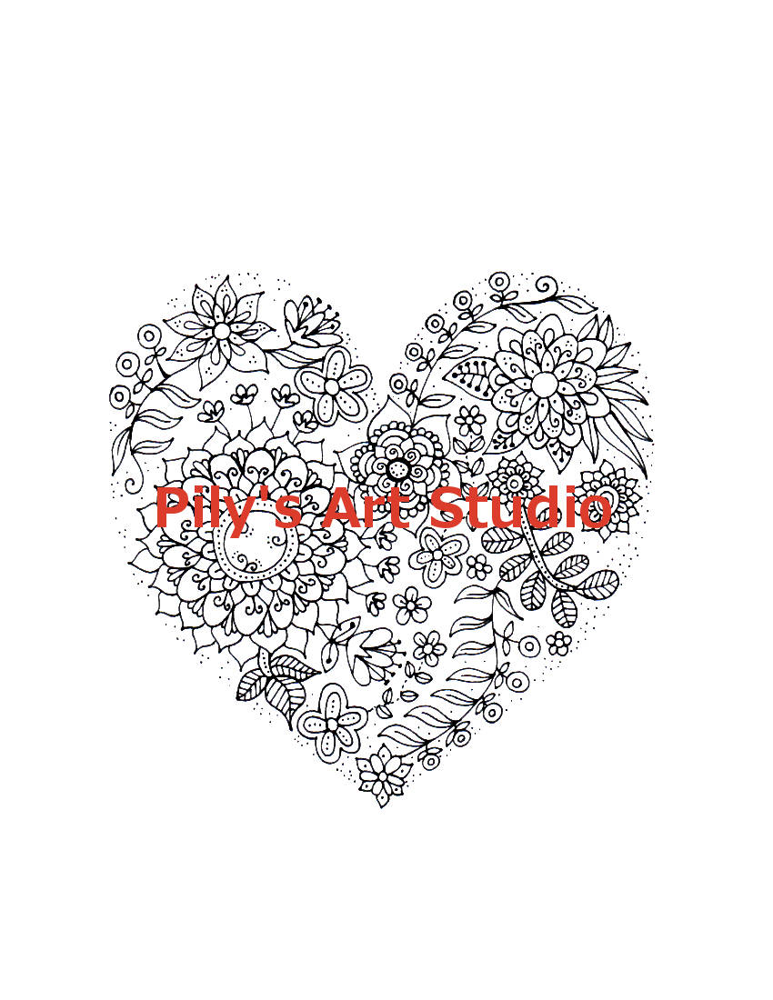 Instant Download PDF San Valentine Day "heart" Zentangle Coloring Page ...