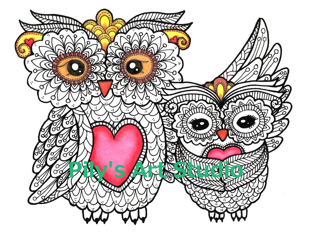 Instant Download PDF Owls Zentangle Coloring Page. - Etsy