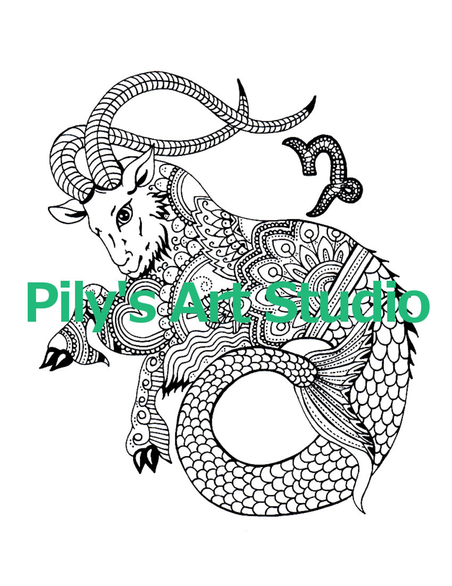 Instant Download PDF Capricorn Zodiac Signs Coloring Page. - Etsy