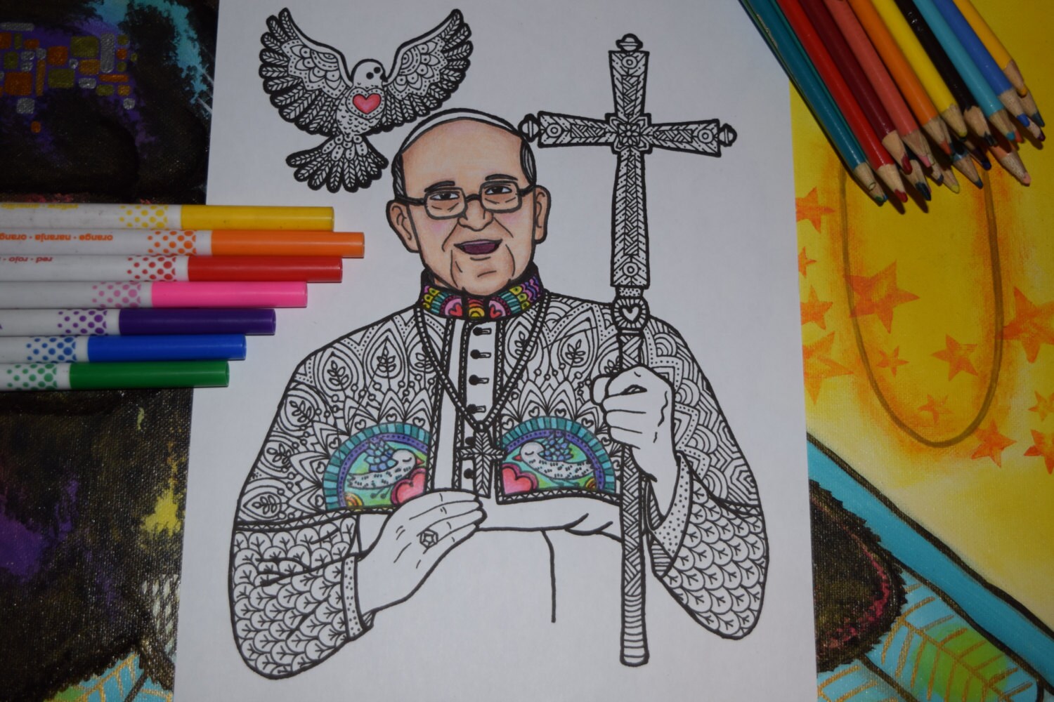 Instant Download PDF Pope Francis Zentangle Coloring Page. - Etsy
