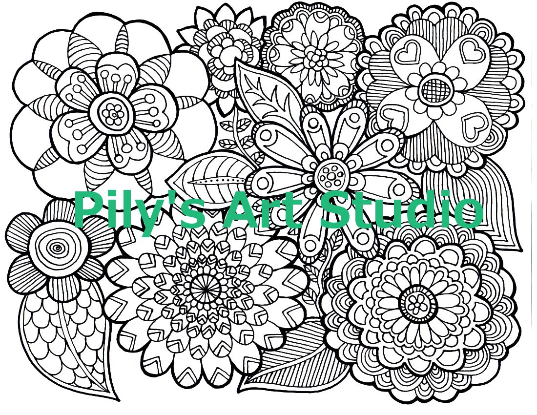 Instant Download PDF Flowers Zentangle Coloring Page - Etsy