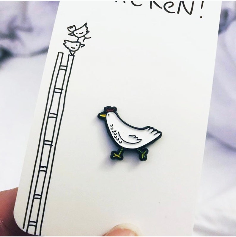 Chicken enamel pin / badge with original drawing | Etsy