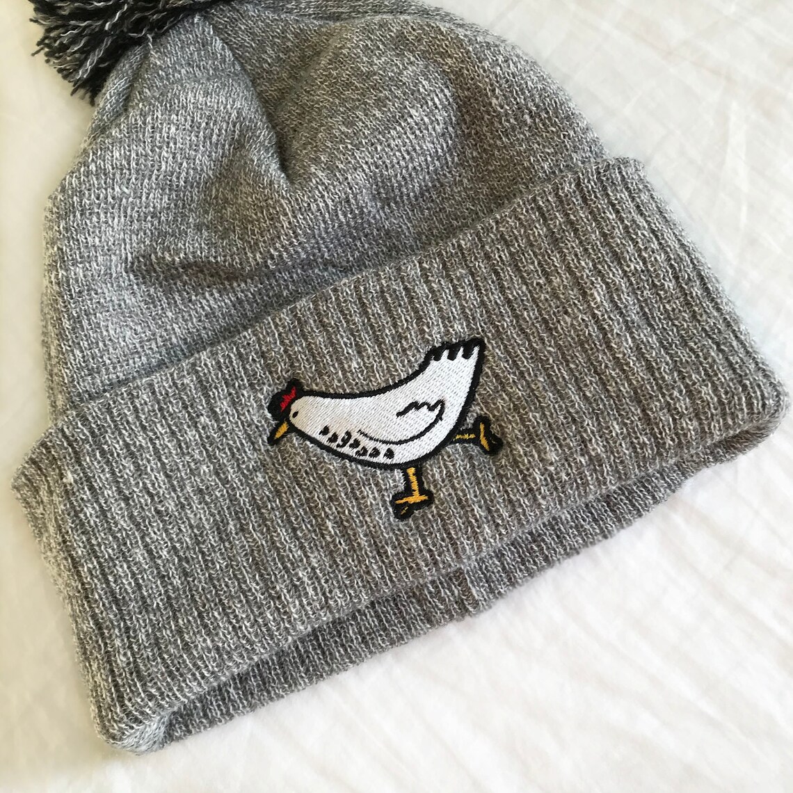 Chicken Beanie ORIGINAL DESIGN Warm Hat Grey Bobble Hat | Etsy