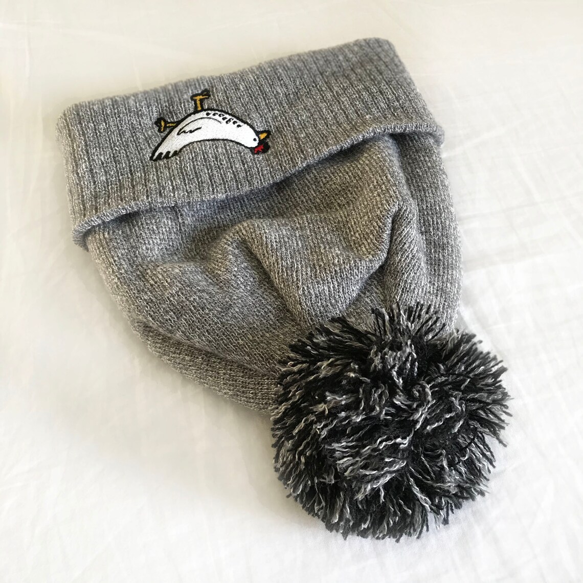 Chicken Beanie - ORIGINAL DESIGN, Warm Hat, Grey Bobble Hat - Etsy
