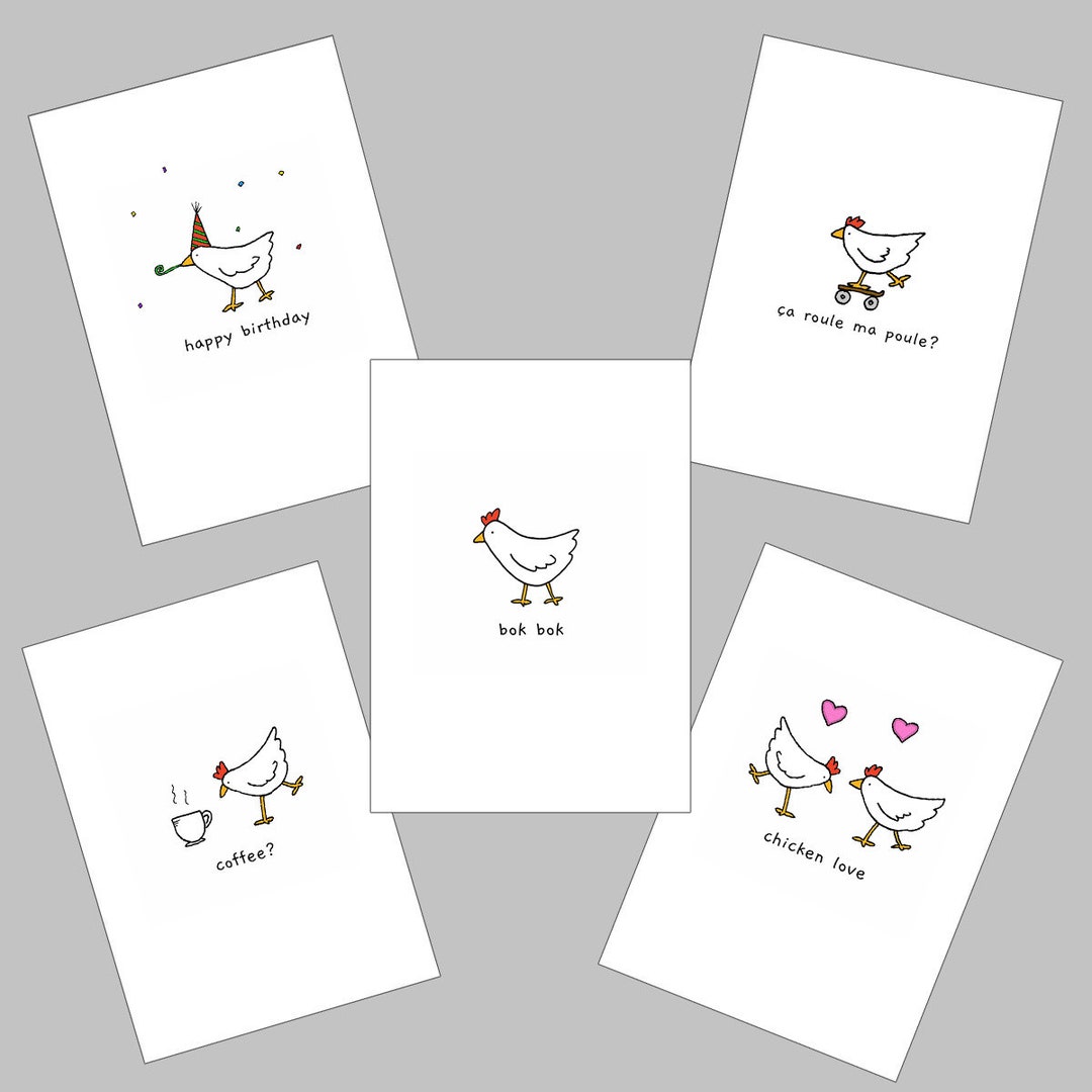 Chicken Cards - Pack #1 - 5 X Greetings Cards by H Locke - Etsy