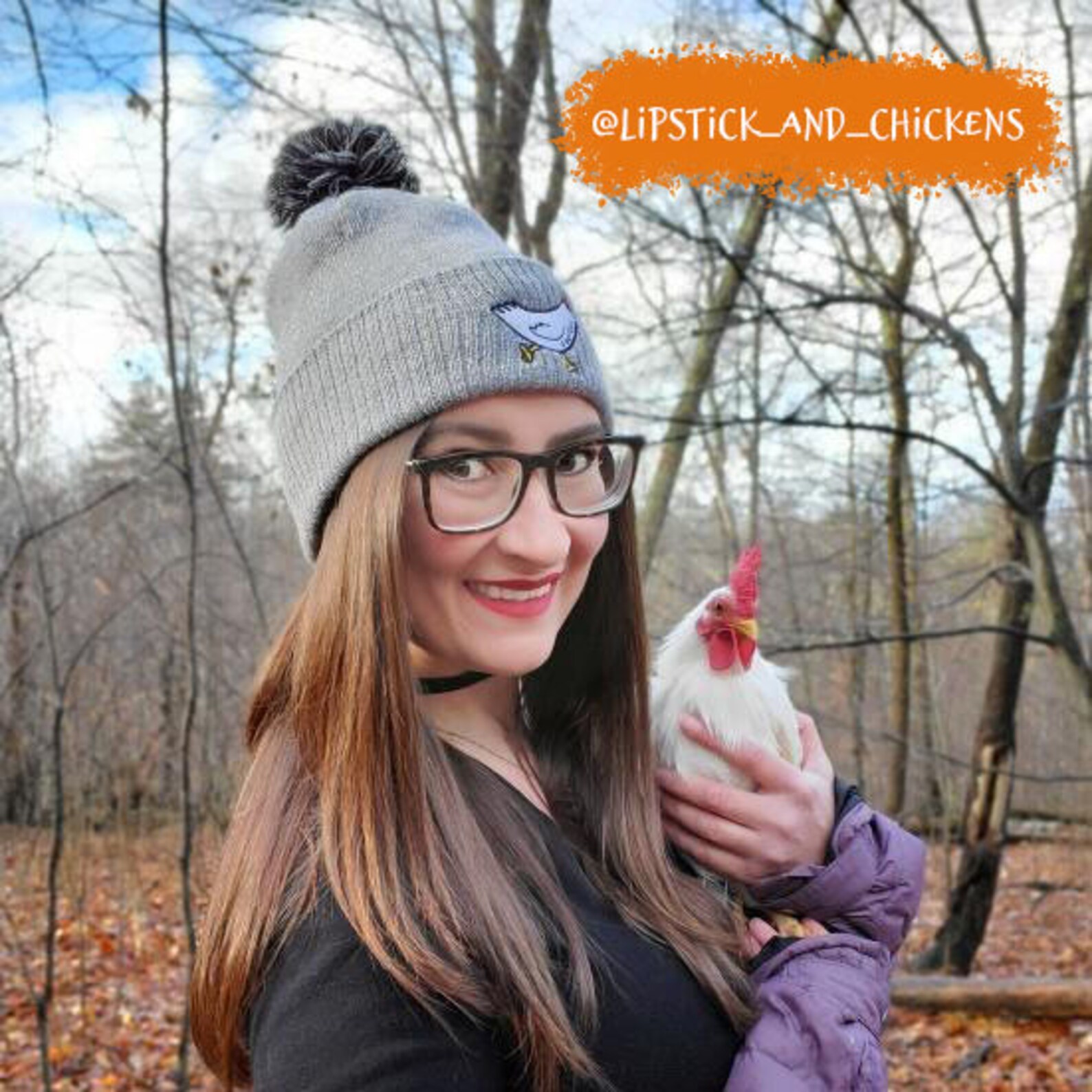 Chicken Beanie - ORIGINAL DESIGN, Warm Hat, Grey Bobble Hat - Etsy UK
