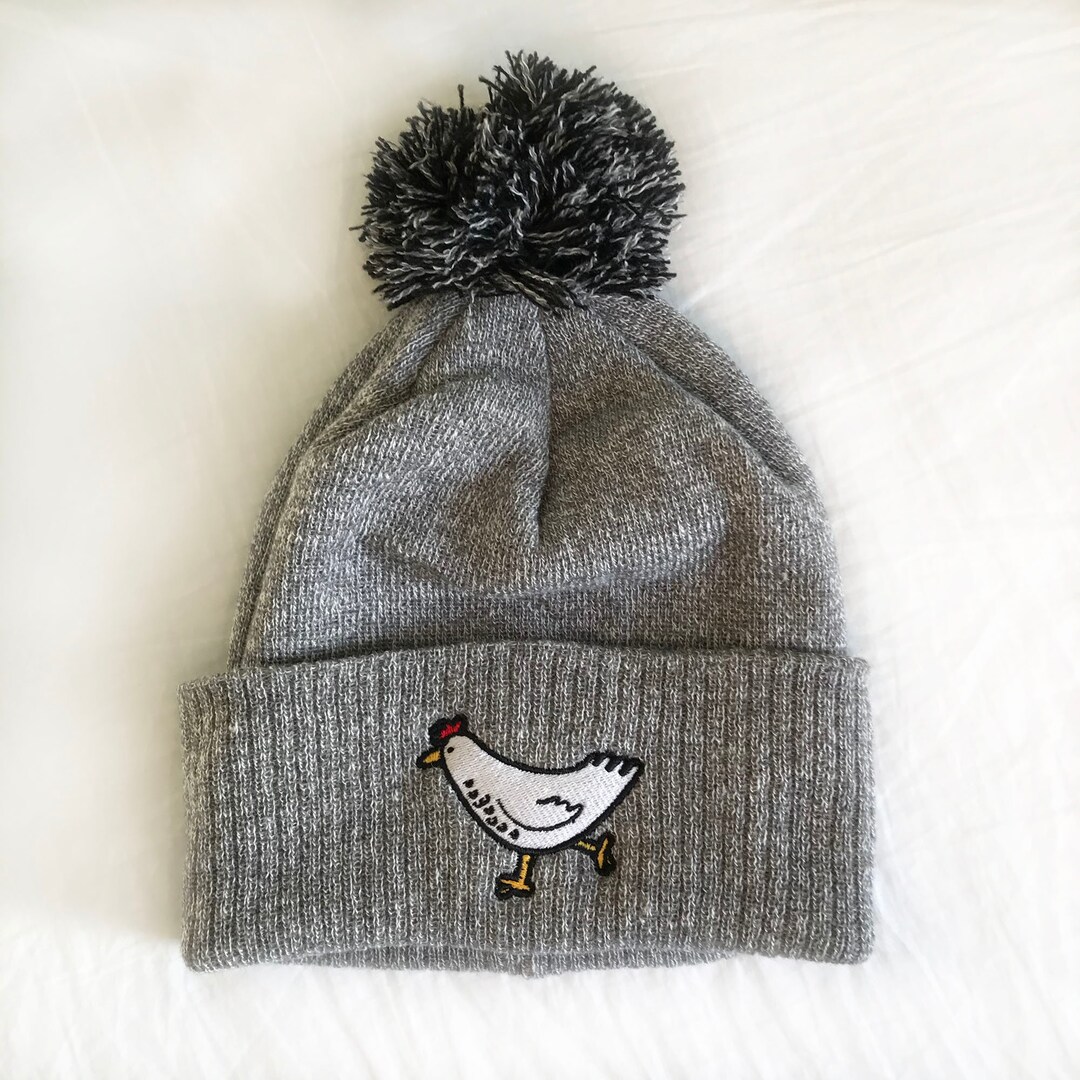 Chicken Beanie - ORIGINAL DESIGN, Warm Hat, Grey Bobble Hat - Etsy