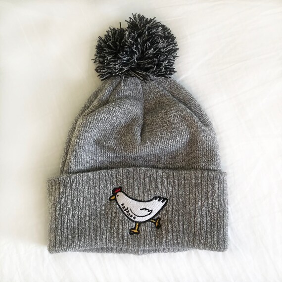 Chicken Beanie ORIGINAL DESIGN Warm Hat Grey Bobble Hat | Etsy UK
