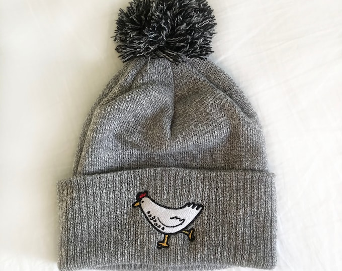 Chicken Beanie ORIGINAL DESIGN Warm Hat Grey Bobble Hat - Etsy