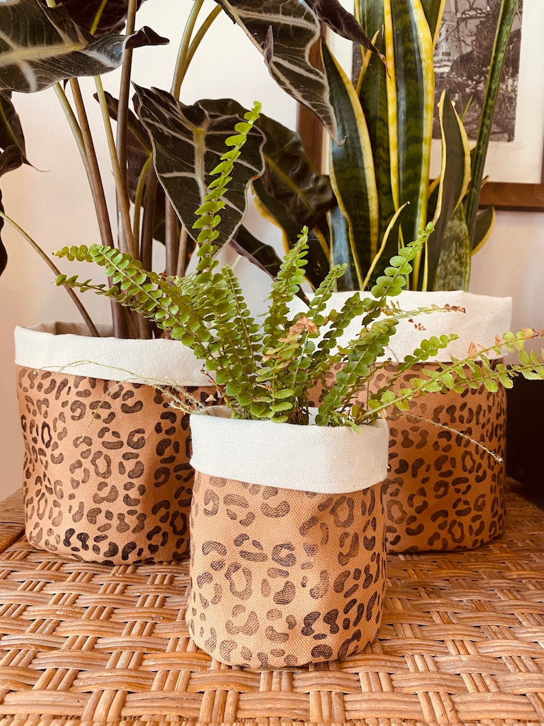 Leopard Reversible Canvas Planter Cover / Planter Bag - Etsy
