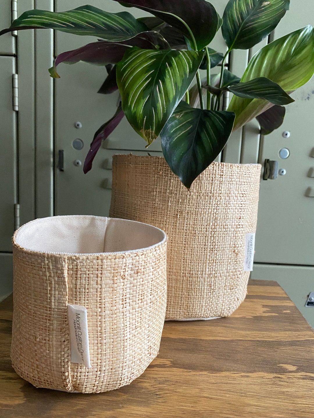 Grass Cloth and Canvas Planter Cover / Planter Bag / Storage Basket ...