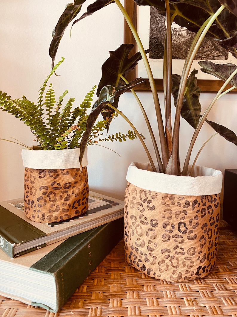 Leopard Reversible Canvas Planter Cover / Planter Bag - Etsy