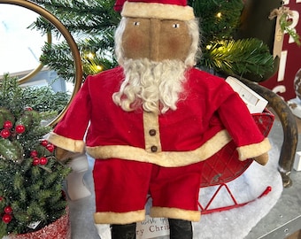 Primitive Clay Face Santa Doll and Sheep Primitive Wood Box Holiday ...