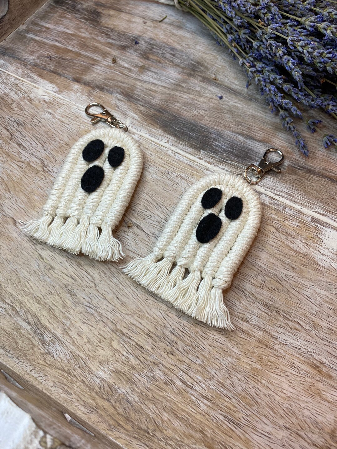 Ghost Macrame Keychain Halloween Keychain Fiber Arts Bag Charm Key ...