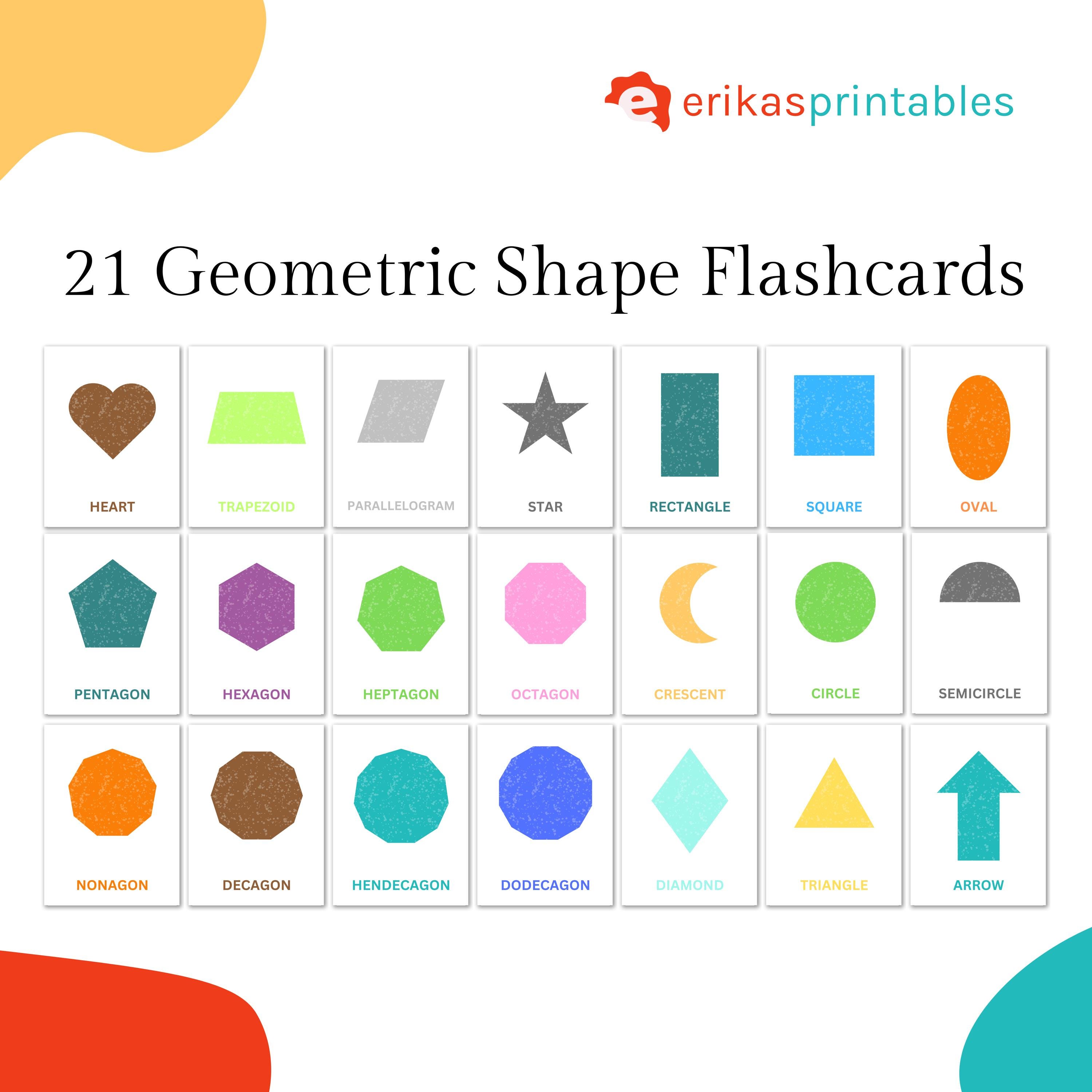 21 Shape Flashcards, Geometric Shapes Flash Cards, Homeschool ...
