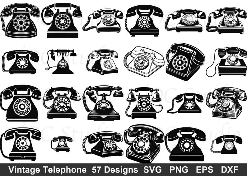 Vintage Telephone SVG Bundle (57 Designs) - Rotary Phone PNG, Antique ...