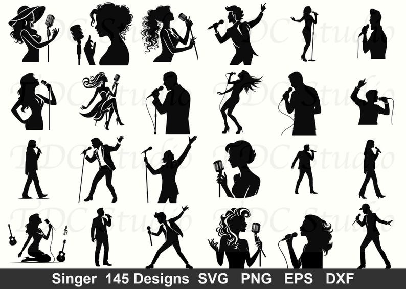 Singer SVG Bundle (145 Designs) | Female Singer Silhouette, Karaoke ...