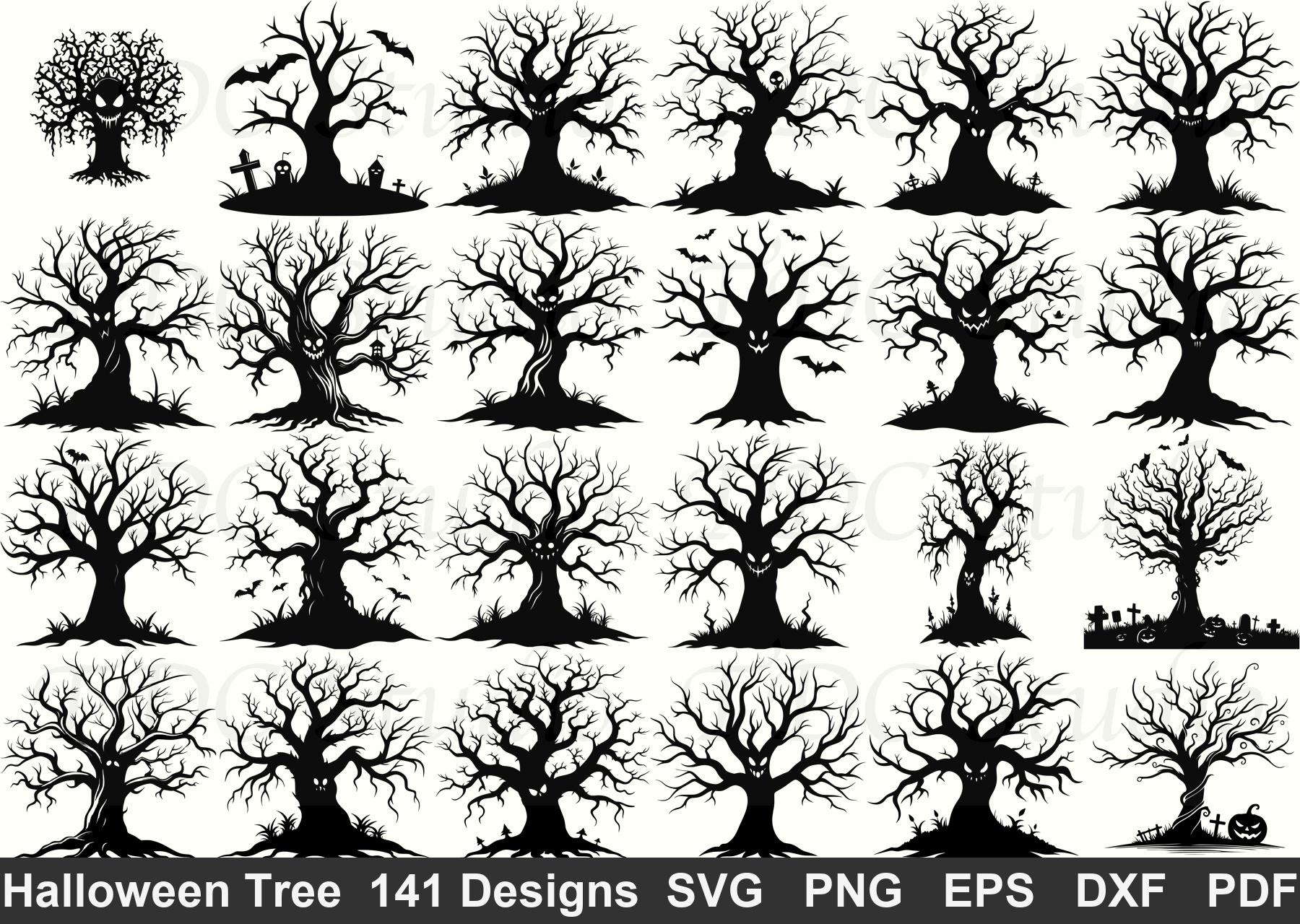 Spooky Halloween Tree SVG Bundle | 141 Halloween Tree Silhouettes ...